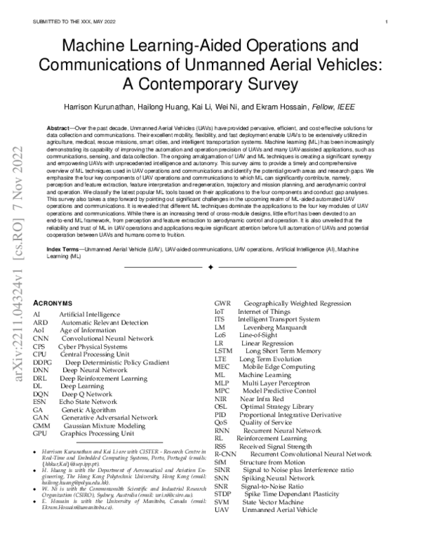 (PDF) Survey on ML Techniques in UAV Operations