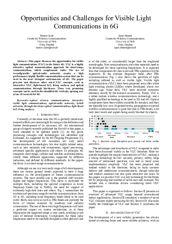 (PDF) Opportunities and Challenges for Visible Light Communications in 6G