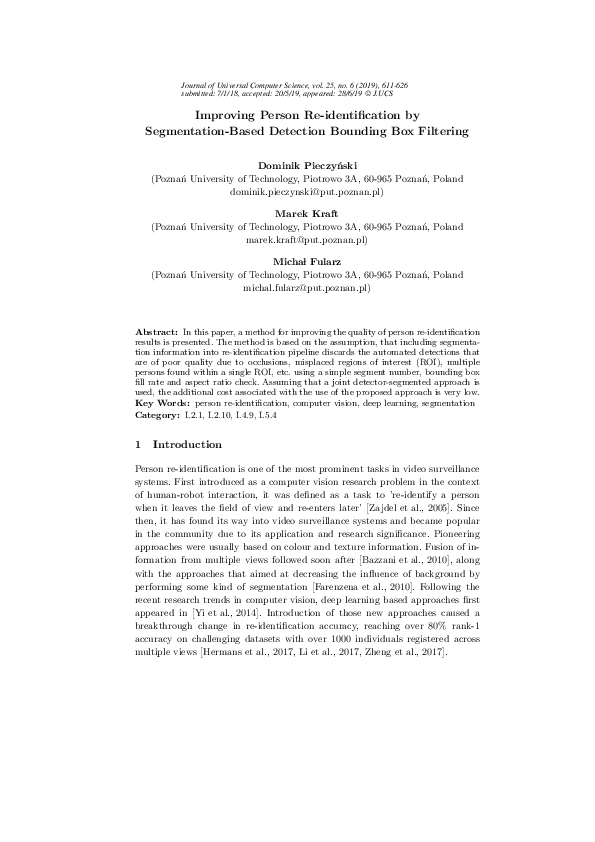 (PDF) Improving Person Re-identification by Segmentation-Based Detection Bounding Box Filtering ...