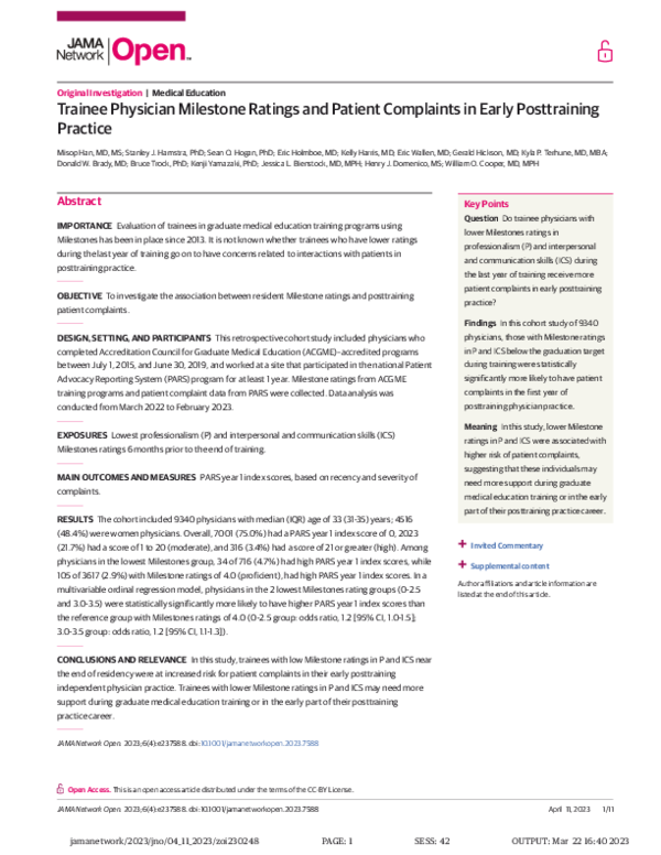 (PDF) Trainee Physician Milestone Ratings and Patient Complaints in ...