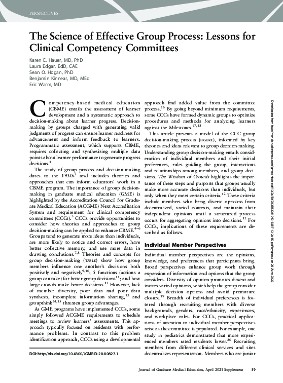 The Science of Effective Group Process: Lessons for Clinical Competency ...