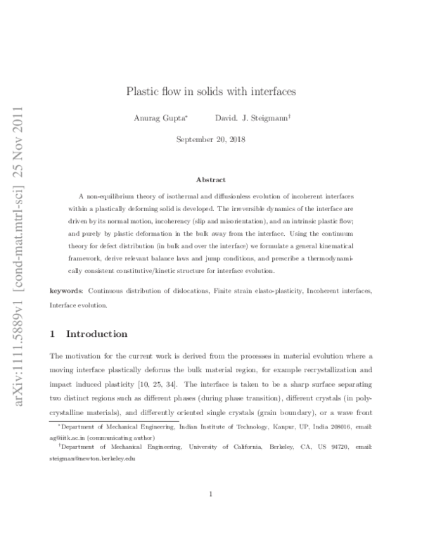 (PDF) Plastic flow in solids with interfaces