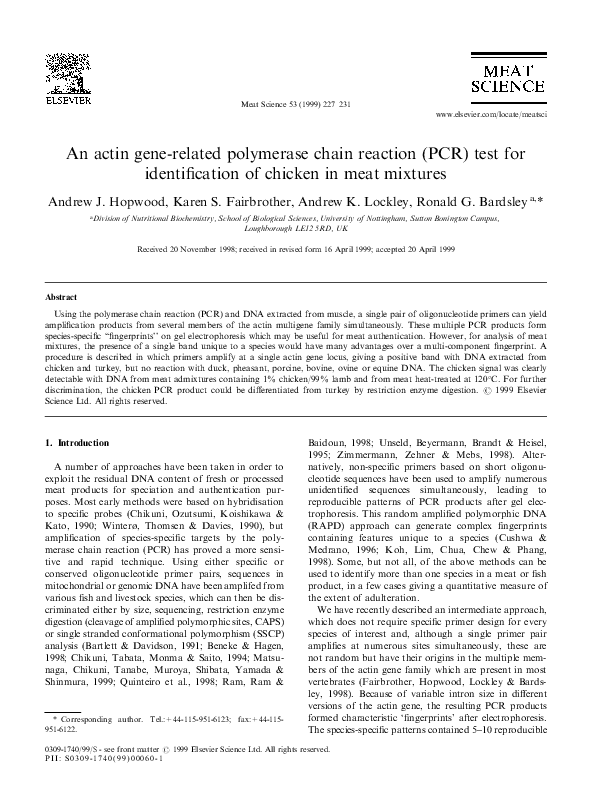 (PDF) An actin gene-related polymerase chain reaction (PCR) test for ...