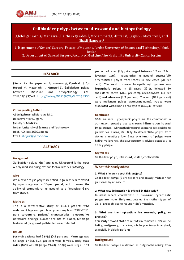 (PDF) Gallbladder polyps between ultrasound and histopathology