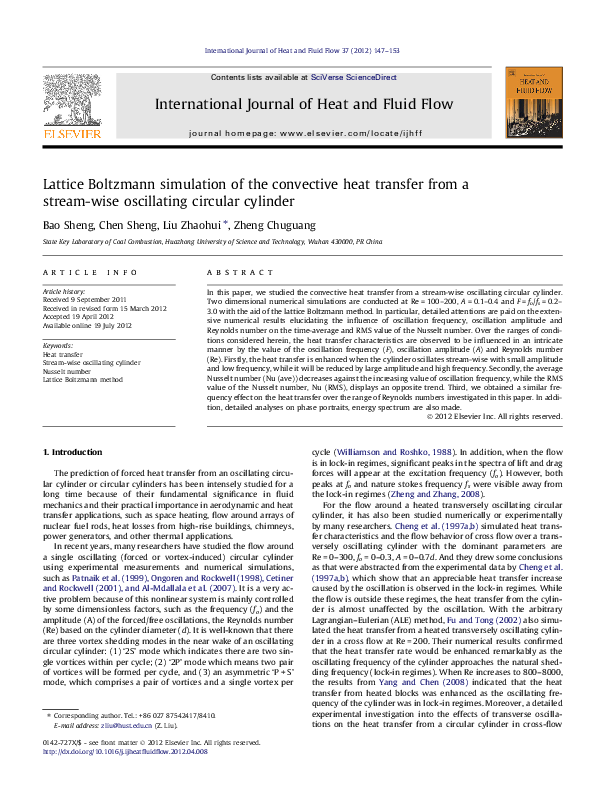 Pdf Lattice Boltzmann Simulation Of The Convective Heat Transfer From A Stream Wise