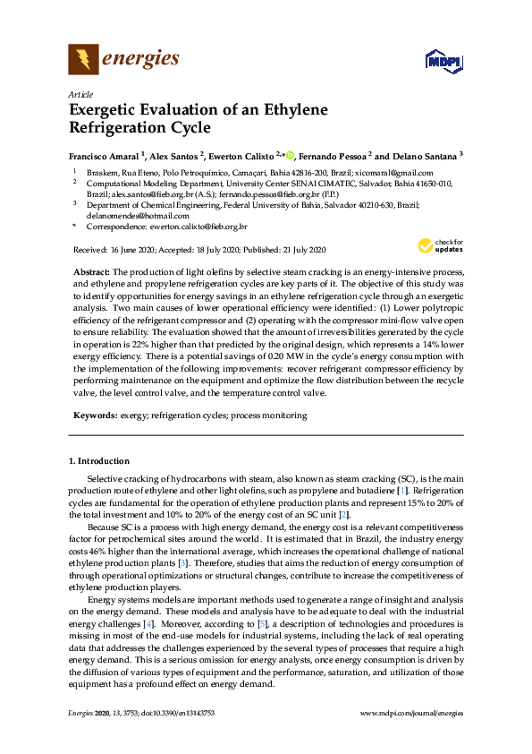 (PDF) Exergetic Evaluation of an Ethylene Refrigeration Cycle | Alex Santos - Academia.edu