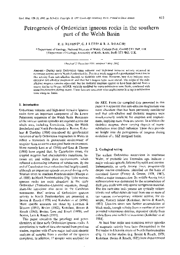 (PDF) Petrogenesis of Ordovician igneous rocks in the southern part of the Welsh Basin