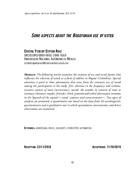 (PDF) Algunos aspectos sobre el ustedeo bogotano