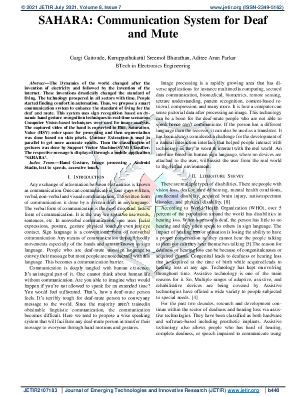 (PDF) SAHARA: Communication System for Deaf and Mute