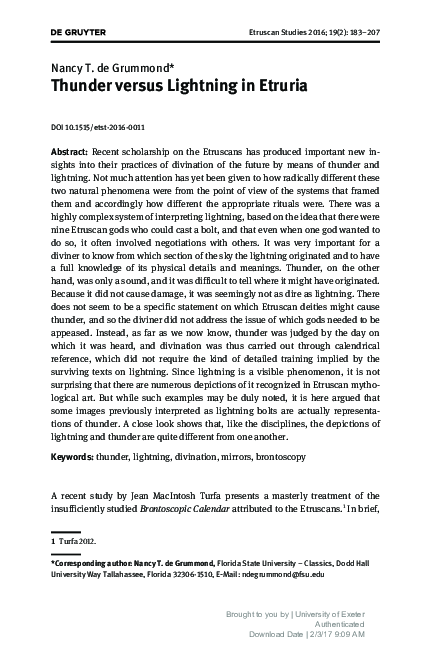 Pdf Thunder Versus Lightning In Etruria