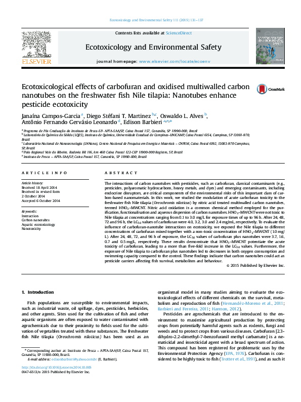 (PDF) Ecotoxicological effects of carbofuran and oxidised multiwalled ...
