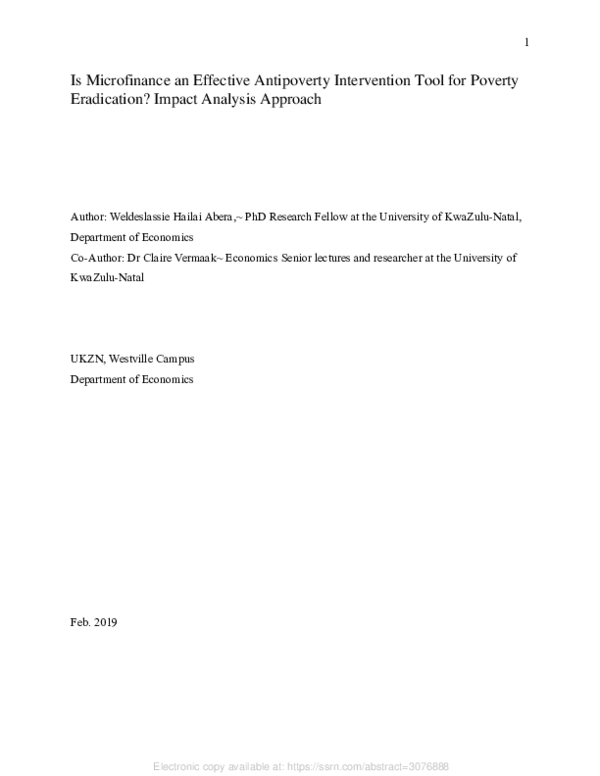 (PDF) Is Microfinance an Effective Social Program Intervention for Poverty Reduction? Impact ...