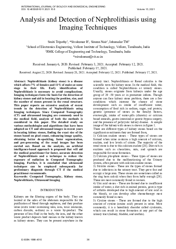 (PDF) Analysis and Detection of Nephrolithiasis using Imaging Techniques