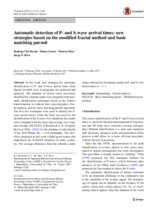 (PDF) Automatic detection of P- and S-wave arrival times: new ...
