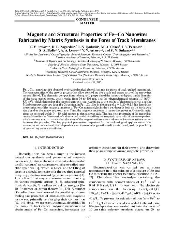 (PDF) Magnetic and structural properties of Fe–Co nanowires fabricated by matrix synthesis in ...