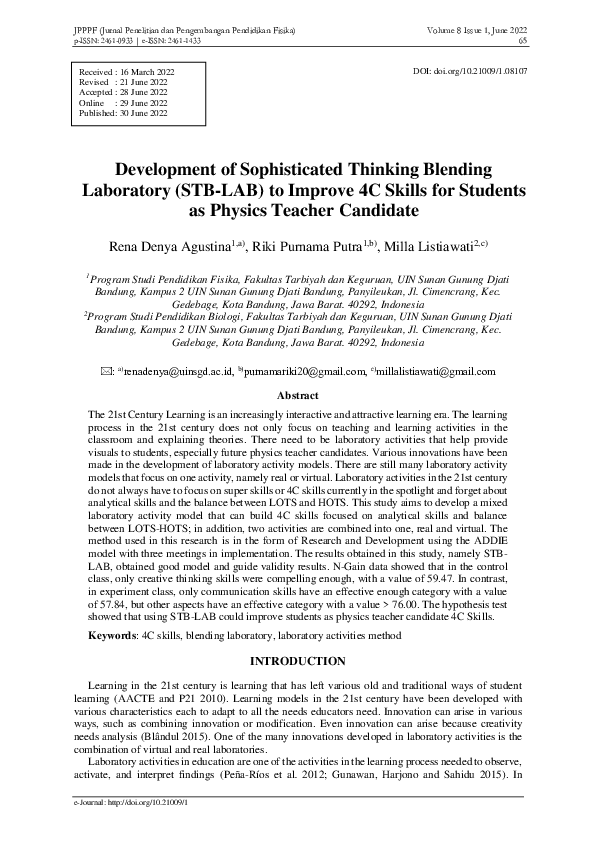 (PDF) Development of Sophisticated Thinking Blending Laboratory (STB ...