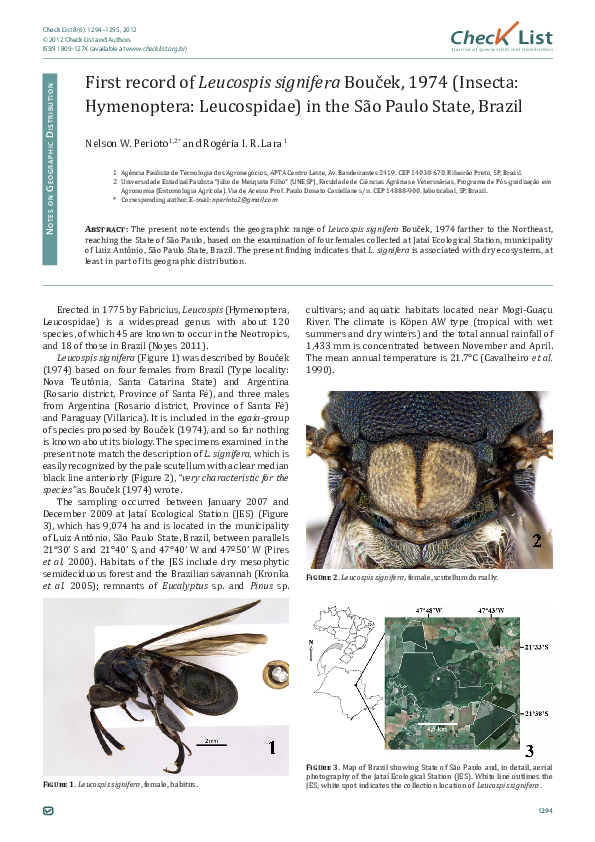 (PDF) First record of Leucospis signifera Bouček, 1974 (Insecta ...