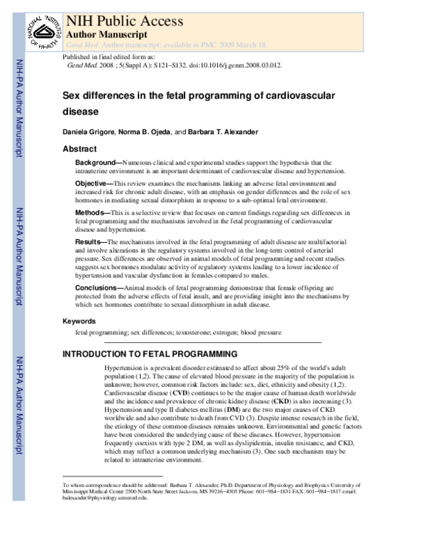 Pdf Sex Differences In The Fetal Programming Of Hypertension 