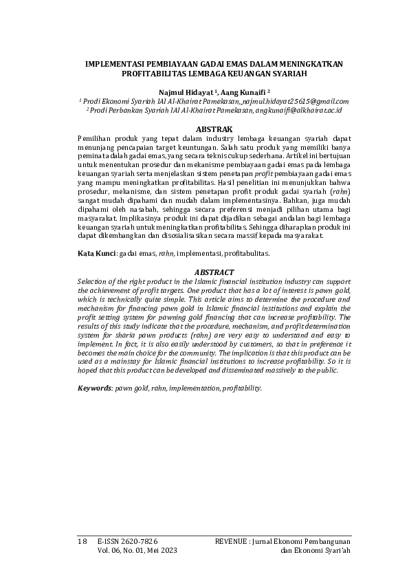 (PDF) Implementasi Pembiayaan Gadai Emas Dalam Meningkatkan ...
