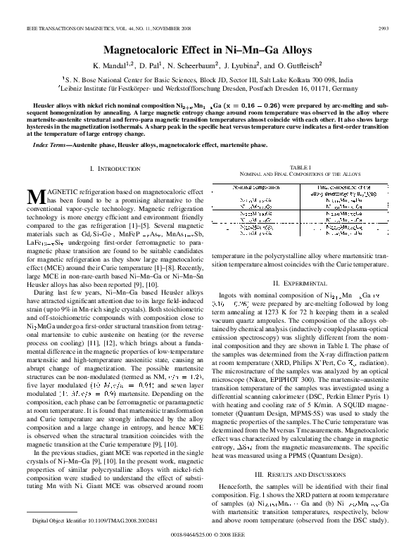 (PDF) Magnetocaloric Effect in Ni–Mn–Ga Alloys