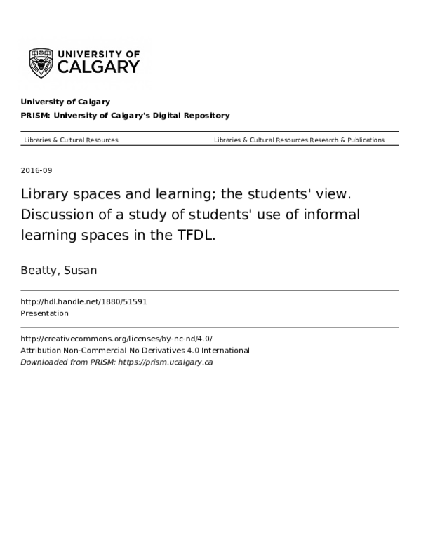 (PDF) Library spaces and learning; the students' view. Discussion of a ...