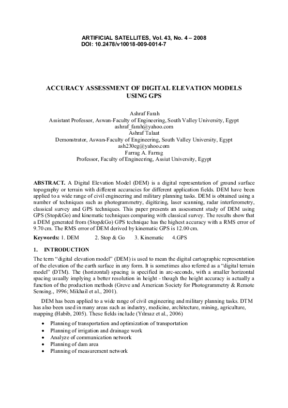 Pdf Accuracy Assessment Of Digital Elevation Models Using Gps