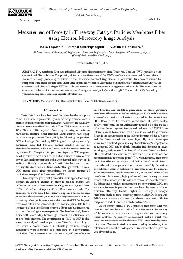 (PDF) Measurement of Porosity in Three-way Catalyst Particles Membrane Filter using Electron ...