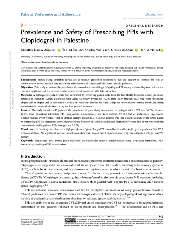 (PDF) Prevalence and Safety of Prescribing PPIs with Clopidogrel in ...