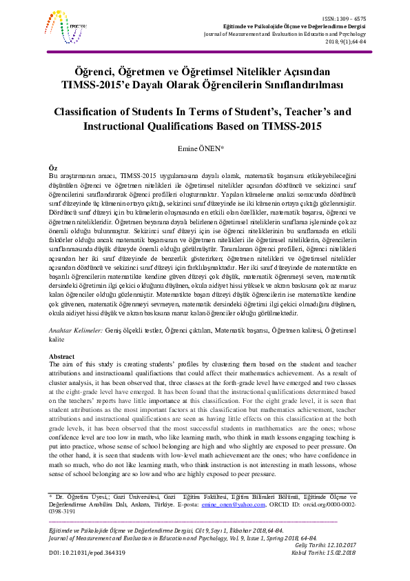 (PDF) Classification of Students In Terms of Student’s, Teacher’s and Instructional ...