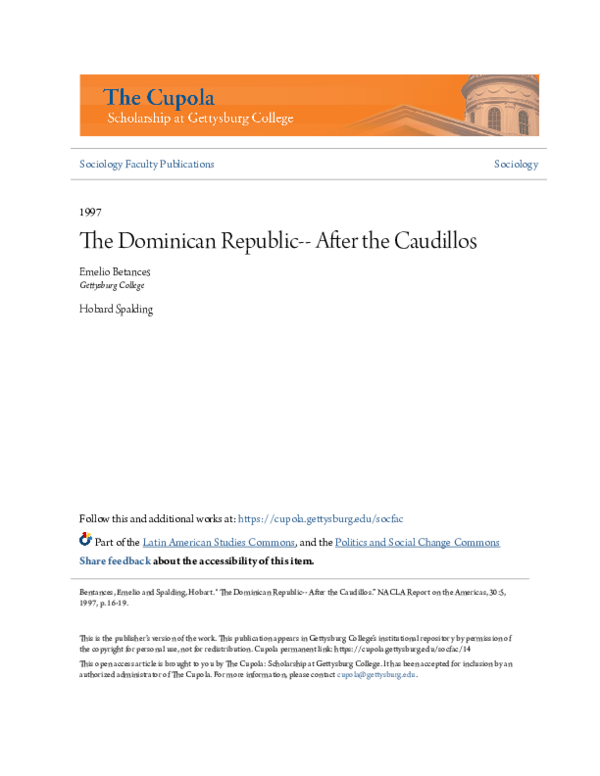 (PDF) The Dominican Republic-- After the Caudillos | Emelio Betances ...