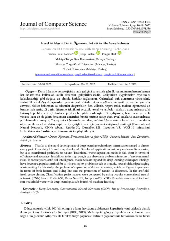 (PDF) Separation of Domestic Waste with Deep Learning Techniques