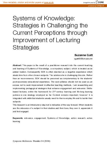 (PDF) Systems of Knowledge : strategies in challenging the current perceptions through ...