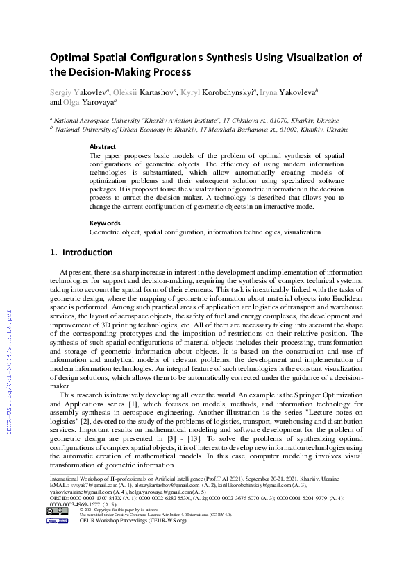 (PDF) Optimal Spatial Configurations Synthesis Using Visualization of ...