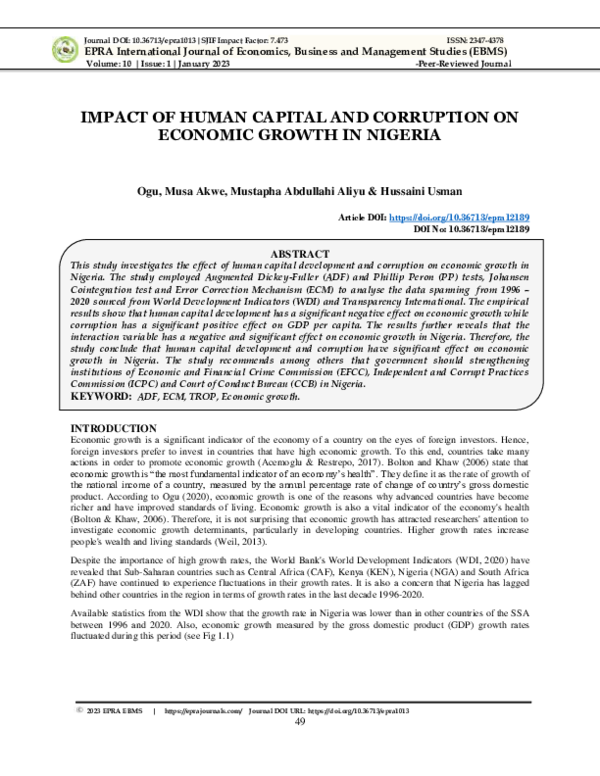 (PDF) Impact of Human Capital and Corruption on Economic Growth in Nigeria