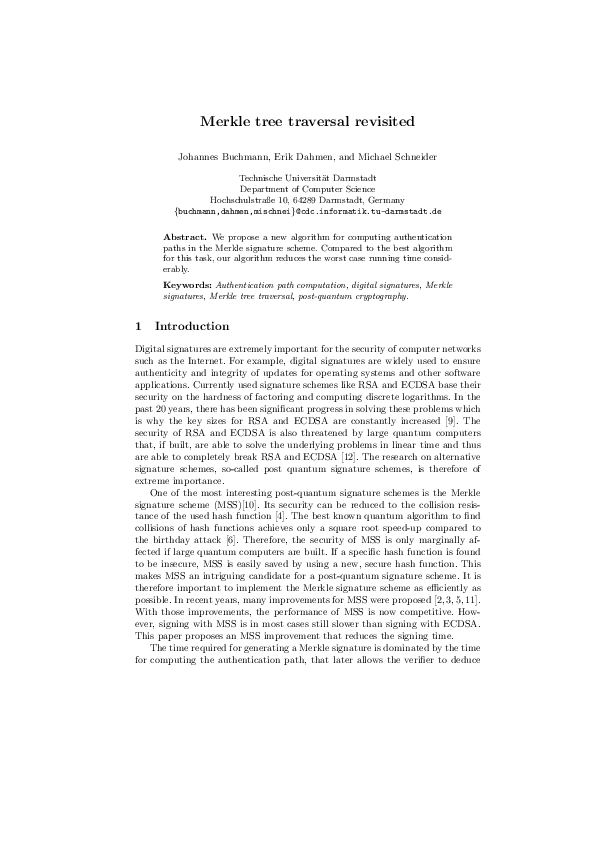 (PDF) Merkle Tree Traversal Revisited