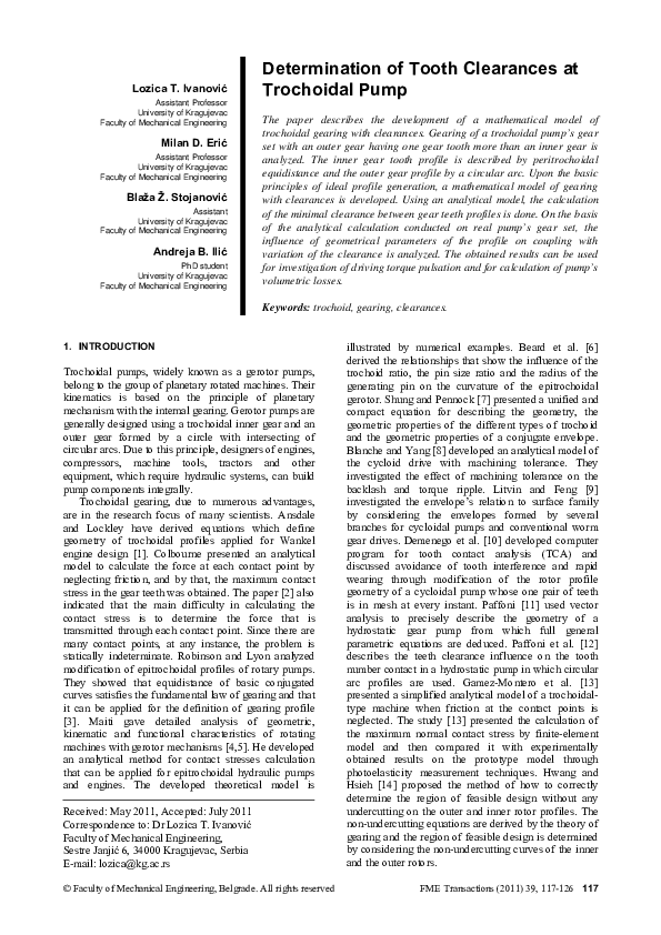(PDF) Determination of tooth clearances at trochoidal pump | blaza ...