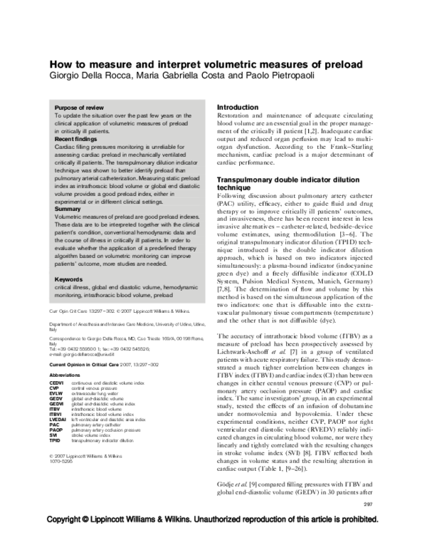 (PDF) How to measure and interpret volumetric measures of preload