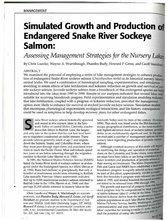 (PDF) Simulated Growth and Production of Endangered Snake River Sockeye ...