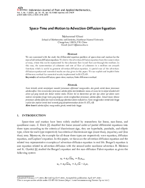 (PDF) Space-Time and Motion to Advection-Diffusion Equation
