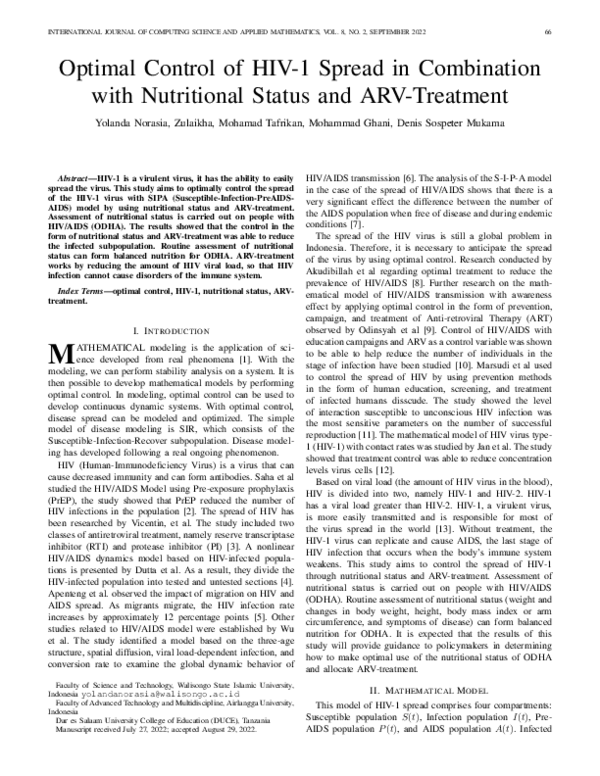 (PDF) Optimal Control of HIV-1 Spread in Combination with Nutritional ...