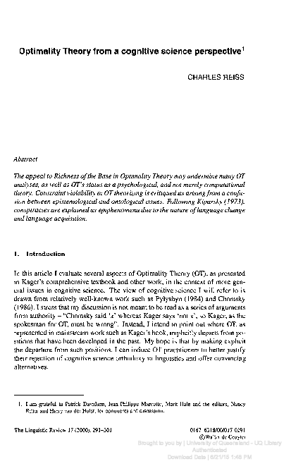 (PDF) Optimality Theory from a cognitive science perspective