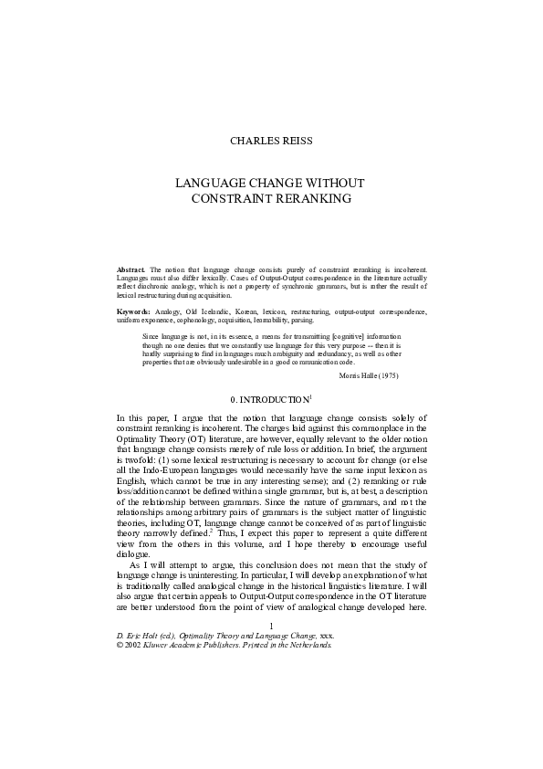 (PDF) Language Change Without Constraint Reranking