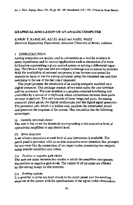 (PDF) Graphical Simulation of an Analog Computer