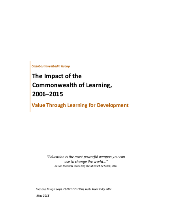 (PDF) The Impact of the Commonwealth of Learning, 2006–2015: Value ...