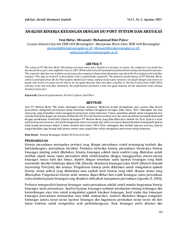 (PDF) Analisis Kinerja Keuangan Dengan Du Pont System Dan Arus Kas