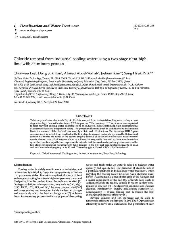 (PDF) Chloride removal from industrial cooling water using a two-stage ...