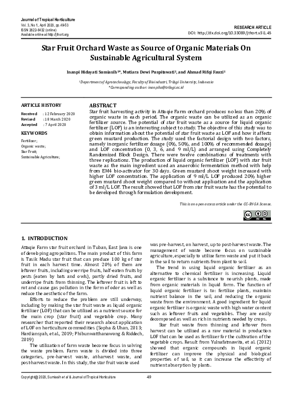 (PDF) Star Fruit Orchard Waste as Source of Organic Materials On ...
