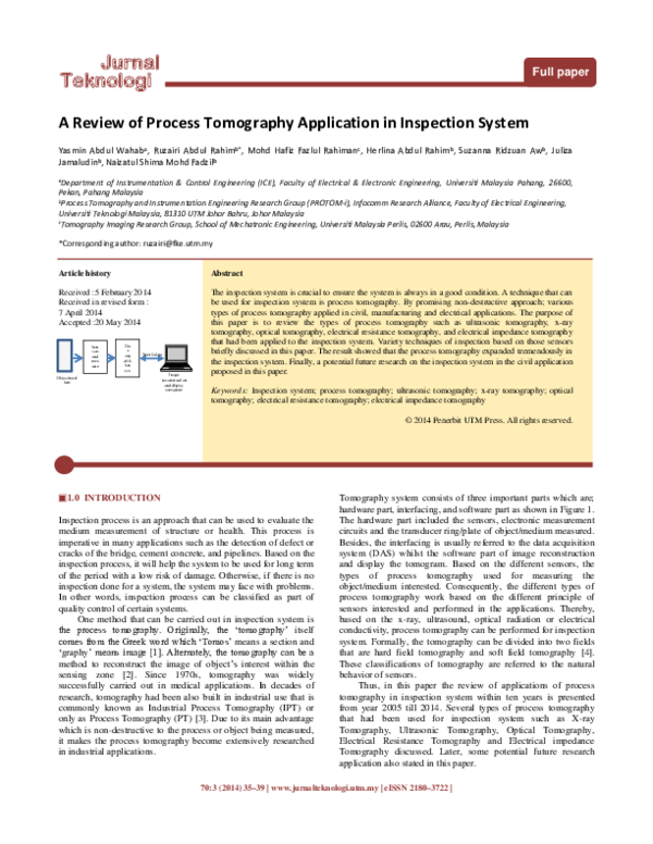 (PDF) A Review of Process Tomography Application in Inspection System