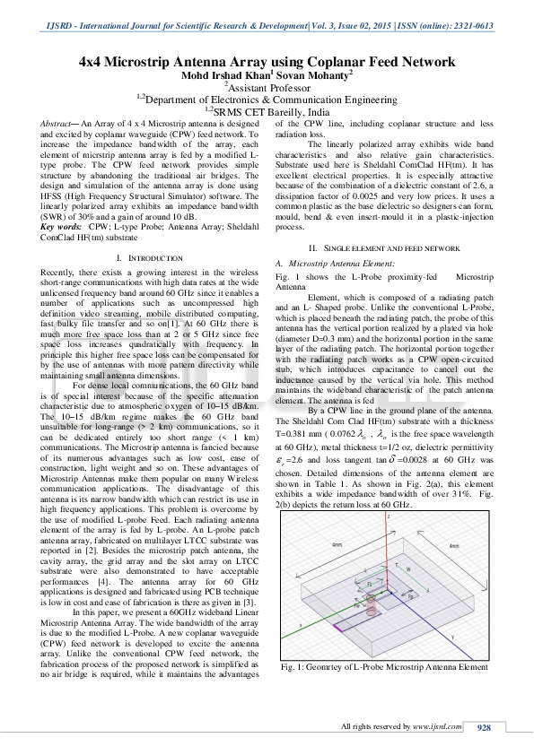 (PDF) 4x4 Microstrip Antenna Array using Coplanar Feed Network