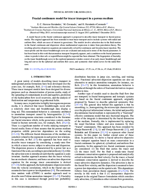 (PDF) Fractal continuum model for tracer transport in a porous medium